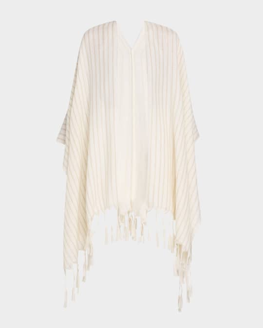 Brunello Cucinelli Tassel Metallic Wool Poncho | Neiman Marcus