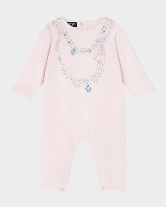 Versace Girl's Logo-Print Necklace Graphic Coverall, Size 3M-18M ...