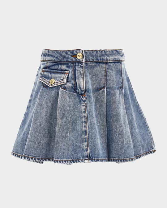 Versace Girl's Logo-Print Denim Skirt, Size 6-14 | Neiman Marcus