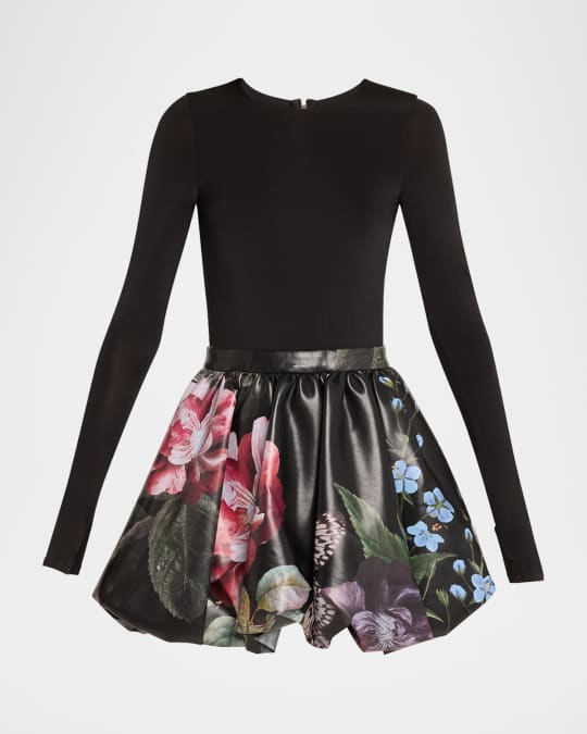 ALICE + OLIVIA Chara Long-Sleeve Bubble Mini Dress | Neiman Marcus