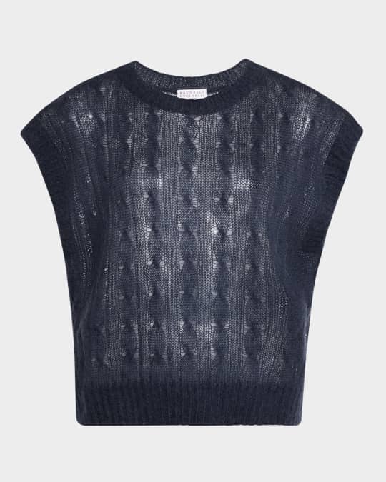 Brunello Cucinelli Mohair Cozy Cable-Knit Cap-Sleeve Sweater | Neiman ...