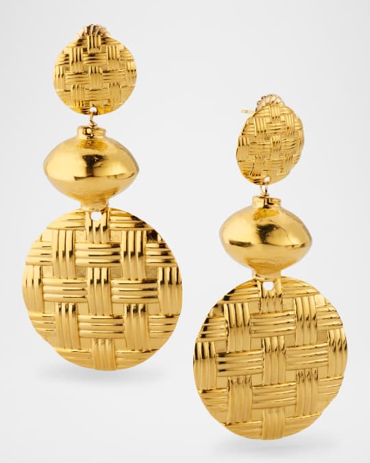 Devon Leigh Weaved Gold Drop Post Earrings | Neiman Marcus