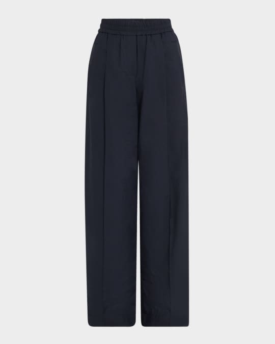 Brunello Cucinelli Pleated Crispy Diagonal Cotton Wide-Leg Pull-On ...