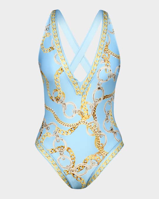 L'Agence Oversized Chain Lisa Plunge One-Piece Swimsuit | Neiman Marcus