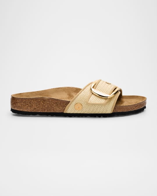 BIRKENSTOCK Madrid Big Buckle Raffia Slide Sandals | Neiman Marcus