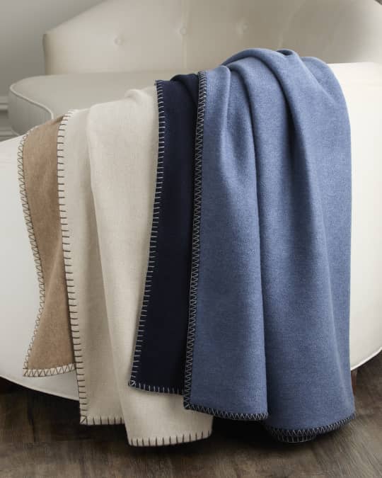Sofia Cashmere Double-Face Cashmere Throw with Contrast Stitch, 50" x ...