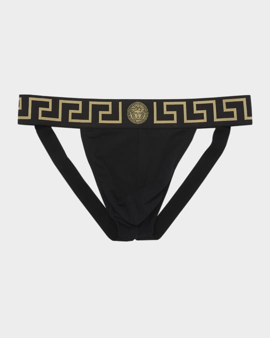 Versace Men's Greek Key Organic Cotton Stretch Jock Strap | Neiman Marcus