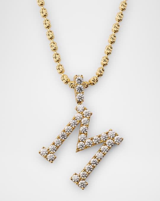Neiman Marcus Diamonds 18K Yellow Gold Large Diamond M Necklace, 3 ...
