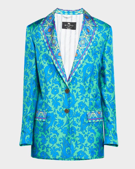 Etro Tile-Print Engineered Silk Boyfriend Jacket | Neiman Marcus