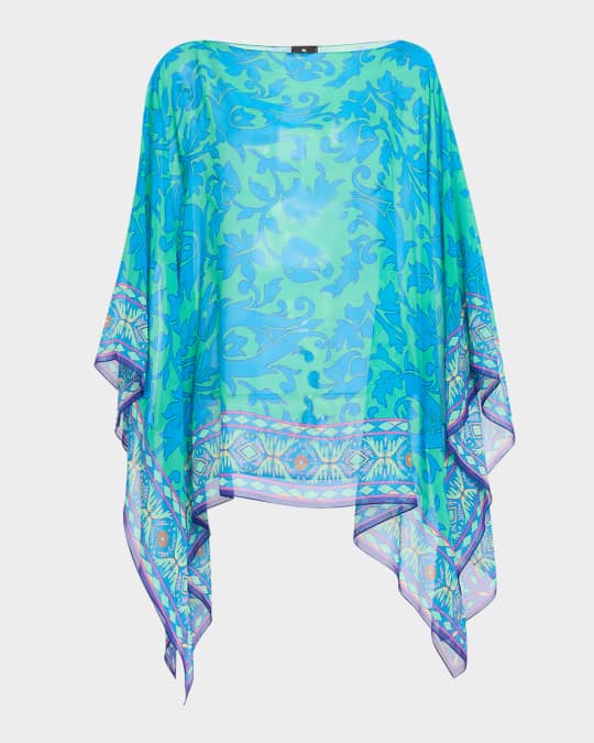 Etro Tile Border Print Poncho | Neiman Marcus