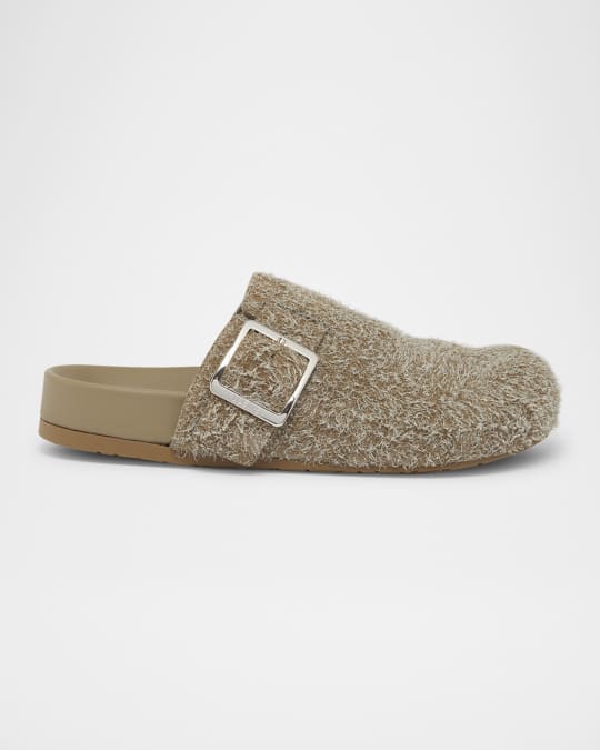Loewe Ease Brushed Suede Buckle Mules | Neiman Marcus