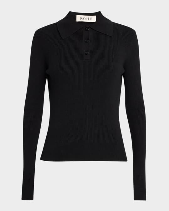 Rohe Long-Sleeve Rib-Knit Polo Top | Neiman Marcus