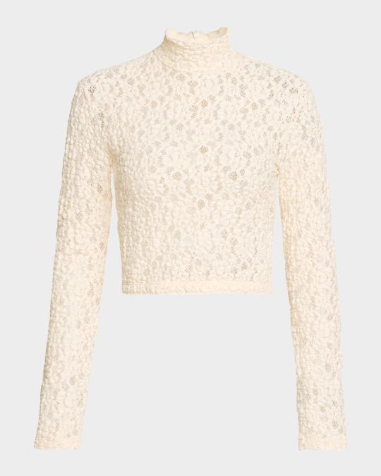 Enza Costa Puckered Lace Long-Sleeve Crop Top | Neiman Marcus