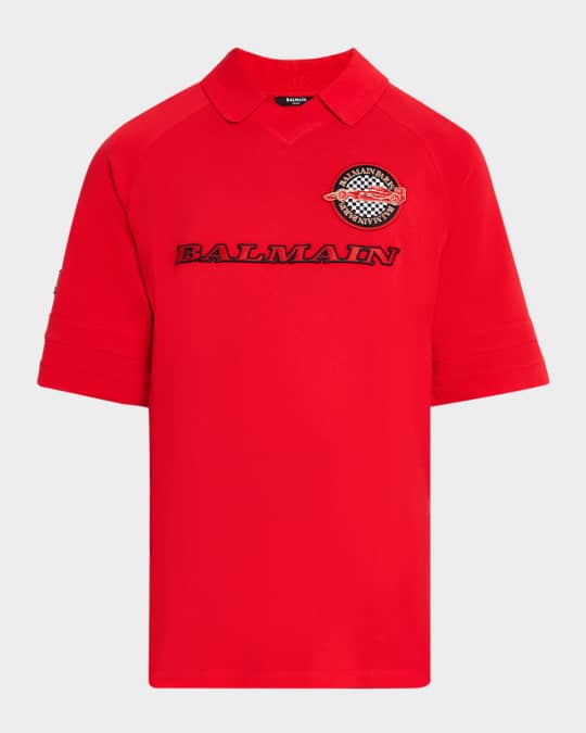 Balmain Men's Racing Patch Polo Shirt | Neiman Marcus