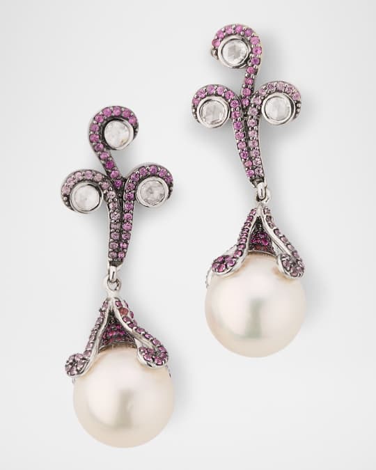 Belpearl 18K White Gold 13mm South Side Pearl, Pink Sapphire, and ...