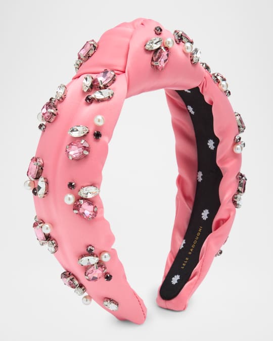 Lele Sadoughi Knotted Crystal Cluster Silk Headband | Neiman Marcus