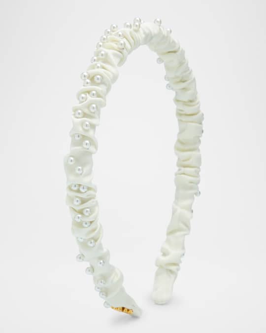 Lele Sadoughi Jessie Pearly Ruched Satin Headband | Neiman Marcus