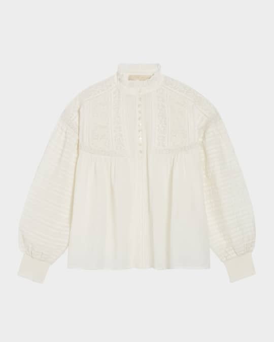 Vanessa Bruno Pintuck Lace-Inset Blouse | Neiman Marcus