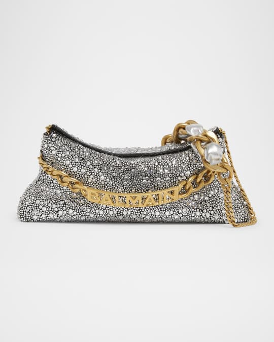 Balmain 1945 Pouch Crossbody Bag in Strass Suede & Leather | Neiman Marcus