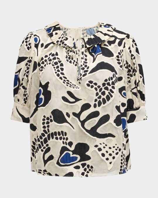 Ulla Johnson Marcella Printed Puff-Sleeve Top | Neiman Marcus