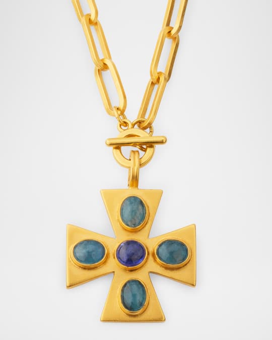 Dina Mackney Aquamarine and Apatite Cross Necklace | Neiman Marcus