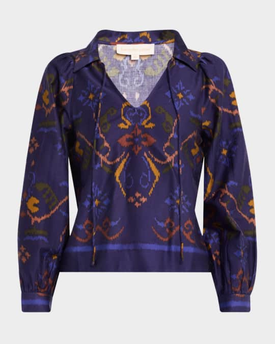 LOVE THE LABEL Hennrietta Ikat Balloon-Sleeve Blouse | Neiman Marcus