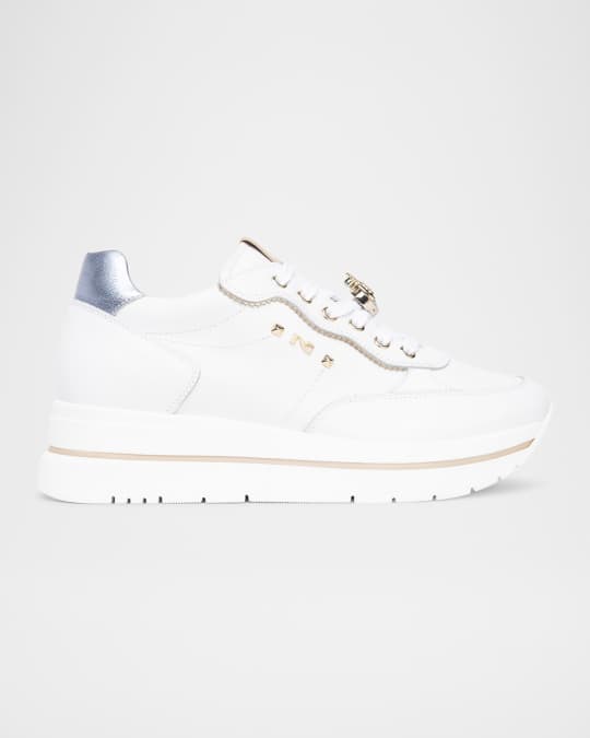 NeroGiardini Leather Jeweled Low-Top Sneakers | Neiman Marcus