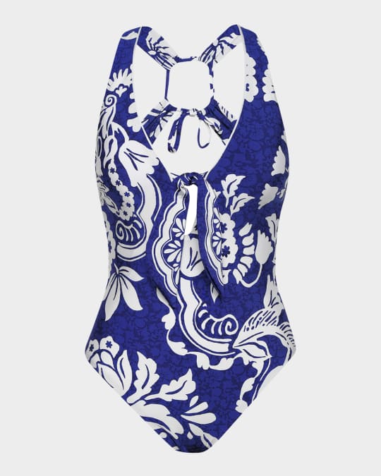 Sunshine 79 Flower V Plunge One-Piece Swimsuit | Neiman Marcus