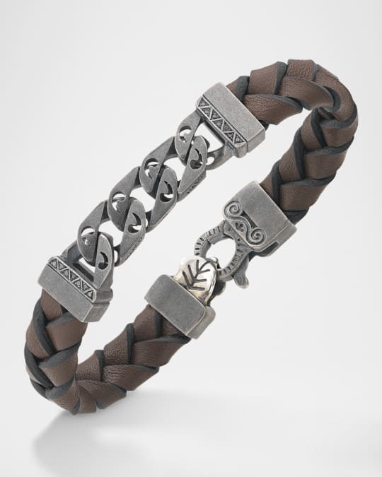 Marco Dal Maso Men's Flaming Tongue Braided Leather and Silver Bracelet ...