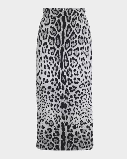 Dolce&Gabbana Leopard-Print Silk Charmeuse Midi Skirt | Neiman Marcus