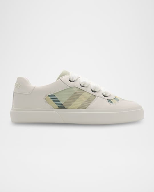 Burberry Kid's Noah Check Low-Top Leather Sneakers, Toddler/Kids ...