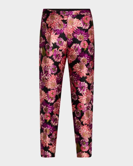 Libertine Pink Wish Jacquard Slim-Leg Ankle Cigarette Pants | Neiman Marcus