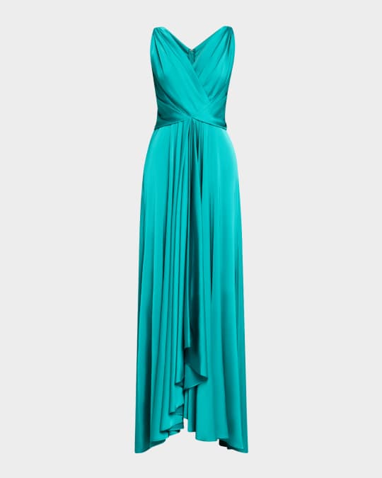 Talbot Runhof Sleeveless Draped Voile Satin Gown | Neiman Marcus