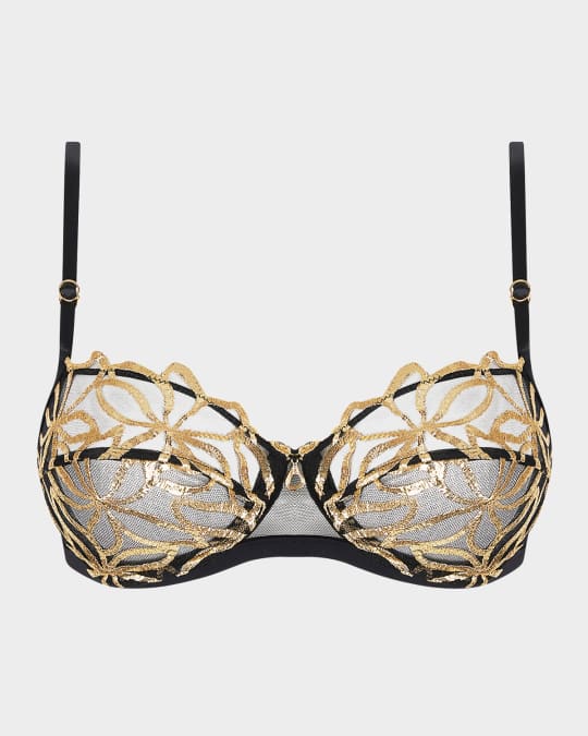 Lise Charmel Eclats D'Or Metallic Embroidered Demi Bra | Neiman Marcus