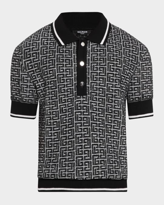 Balmain Men's Monogram Knit Polo Shirt | Neiman Marcus