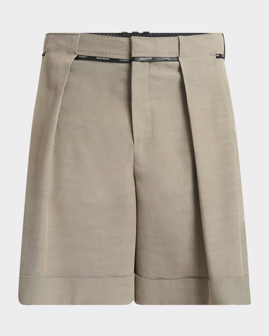 Balmain Men's Piped Large-Pleat Shorts | Neiman Marcus