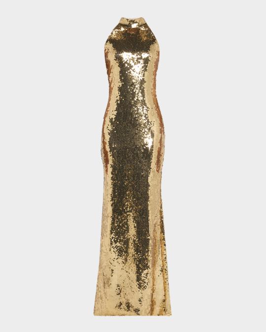 Sergio Hudson Sequined Halter Gown | Neiman Marcus