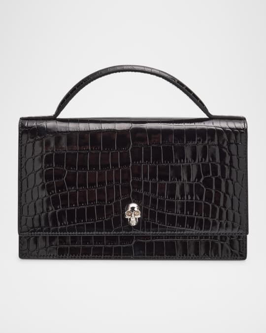 McQueen Medium Skull Croc-Embossed Leather Top-Handle Bag | Neiman Marcus