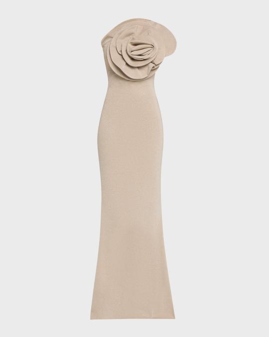 Chiara Boni La Petite Robe Shimmer One-Shoulder Flower Gown | Neiman Marcus