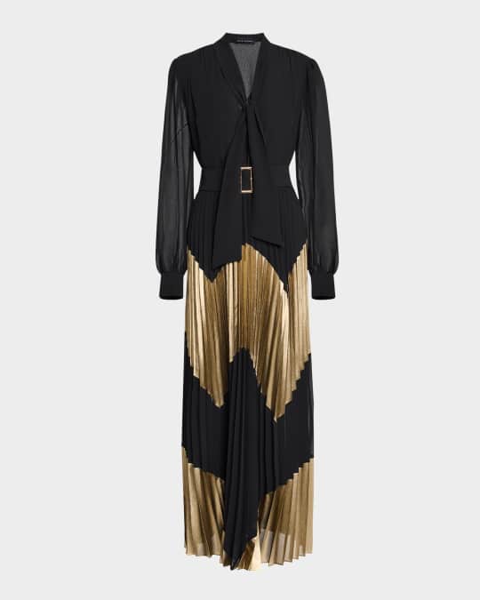 Elie Tahari The Carrie Pleated Metallic Chevron Gown | Neiman Marcus