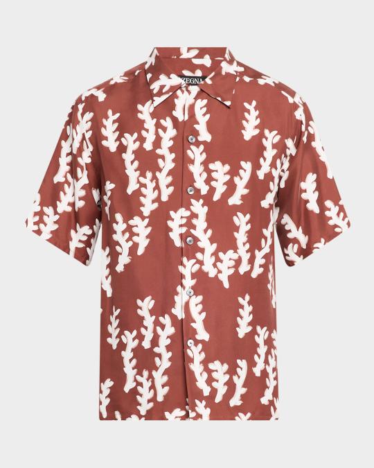 ZEGNA Men's Silk Oasi Print Short-Sleeve Shirt | Neiman Marcus