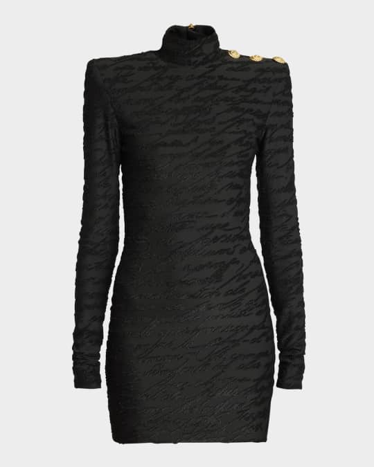 Balmain High Neck Body-Con Mini Dress with Shoulder Buttons | Neiman Marcus