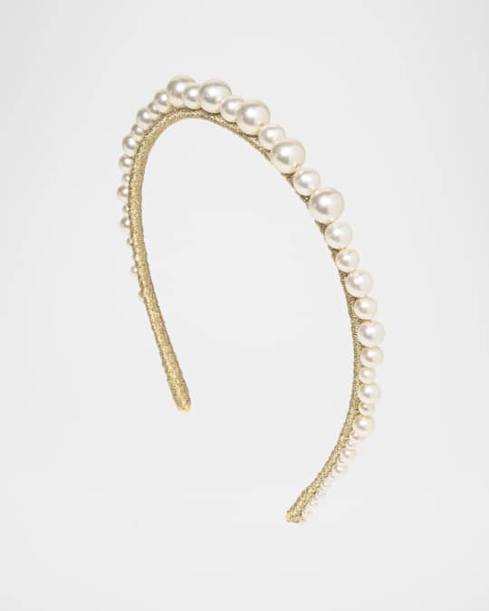 Jennifer Behr Belladonna Pearly Golden Silk Headband | Neiman Marcus