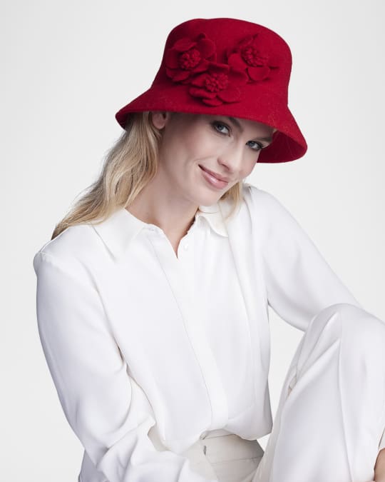 Pia Rossini Lyla Flower Wool-Blend Bucket Hat | Neiman Marcus