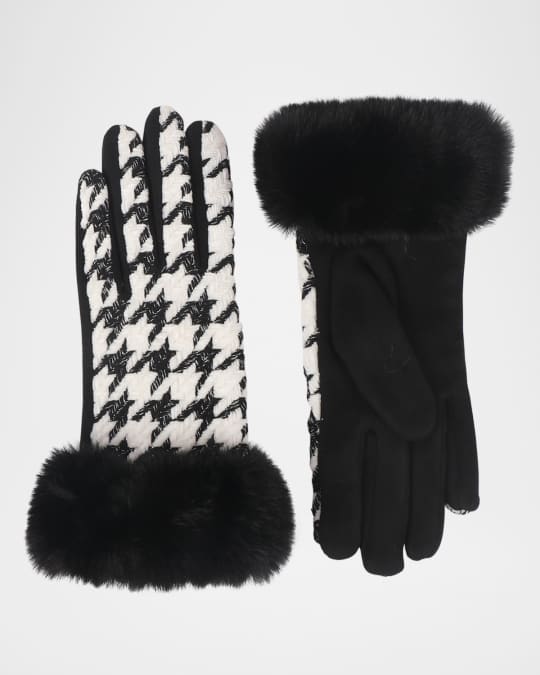 Pia Rossini Kandi Houndstooth Faux Suede Gloves | Neiman Marcus