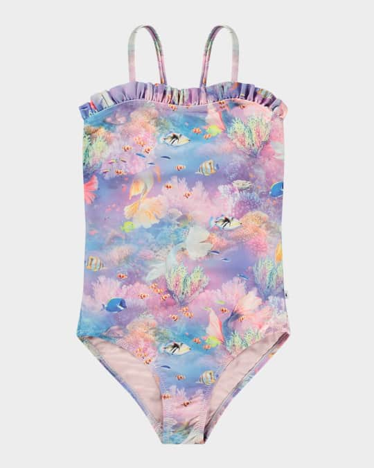 Molo Girl's Nakia Ruffle-Trim One-Piece Swimsuit, Size 2-7 | Neiman Marcus
