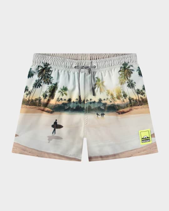 Molo Boy's Niko Surf-Print Swim Shorts, Size 7-12 | Neiman Marcus