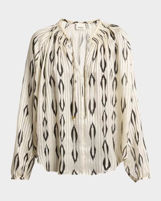 Isabel Marant Syra Metallic Striped Silk Neck-Tie Blouse | Neiman Marcus