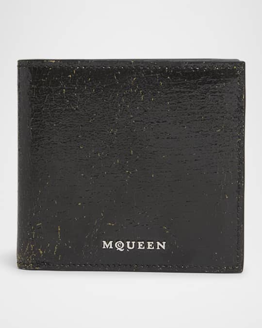 McQueen Men's Cracked Leather Bifold Wallet | Neiman Marcus