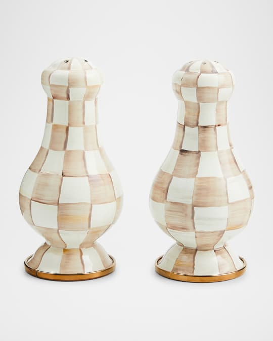 MacKenzie-Childs Mocha Check Large Salt & Pepper Shakers | Neiman Marcus